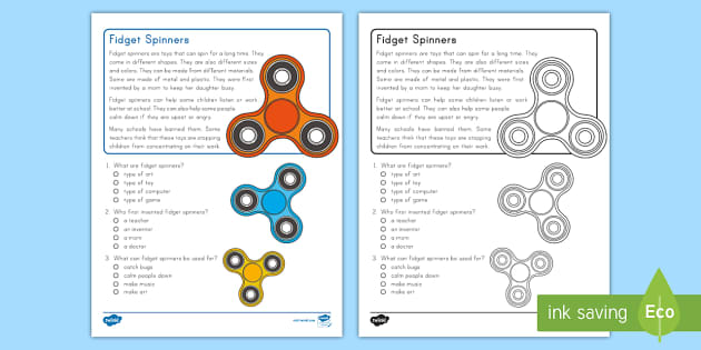 Second Grade Fidget Spinners Reading Passage Comprehension Activity ...