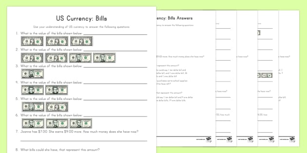 U.S. Bills Differentiated Worksheets | Lesson Plan