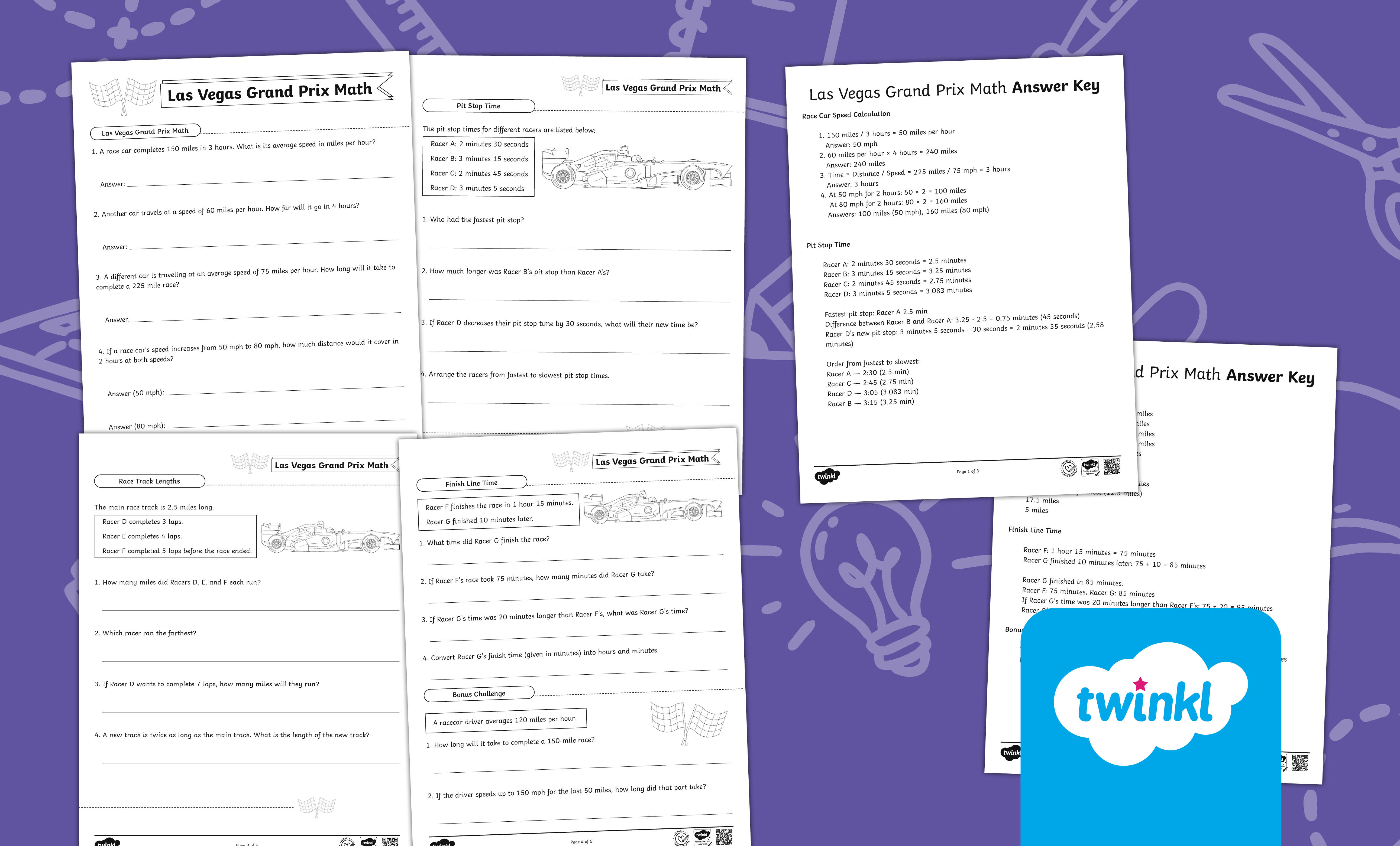 Las Vegas Grand Prix Math Worksheet for 3rd-5th Grade | Lesson Plan